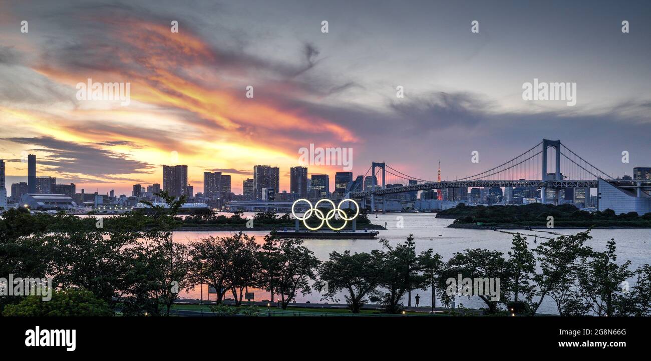 Tokyo. 21st July, 2021. Photo taken on July 21, 2021 shows the night ...