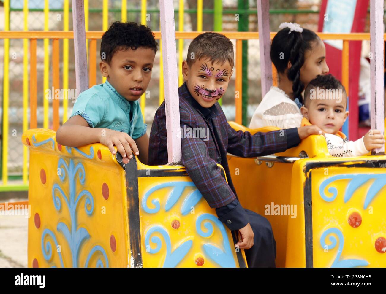 Sanaa, Yemen. 21st July, 2021. Children play in an amusement park ...