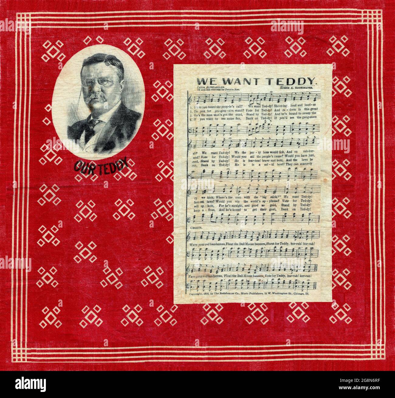 We Want Teddy, 1904 election campaign Cloth Bandana sheet music with ...