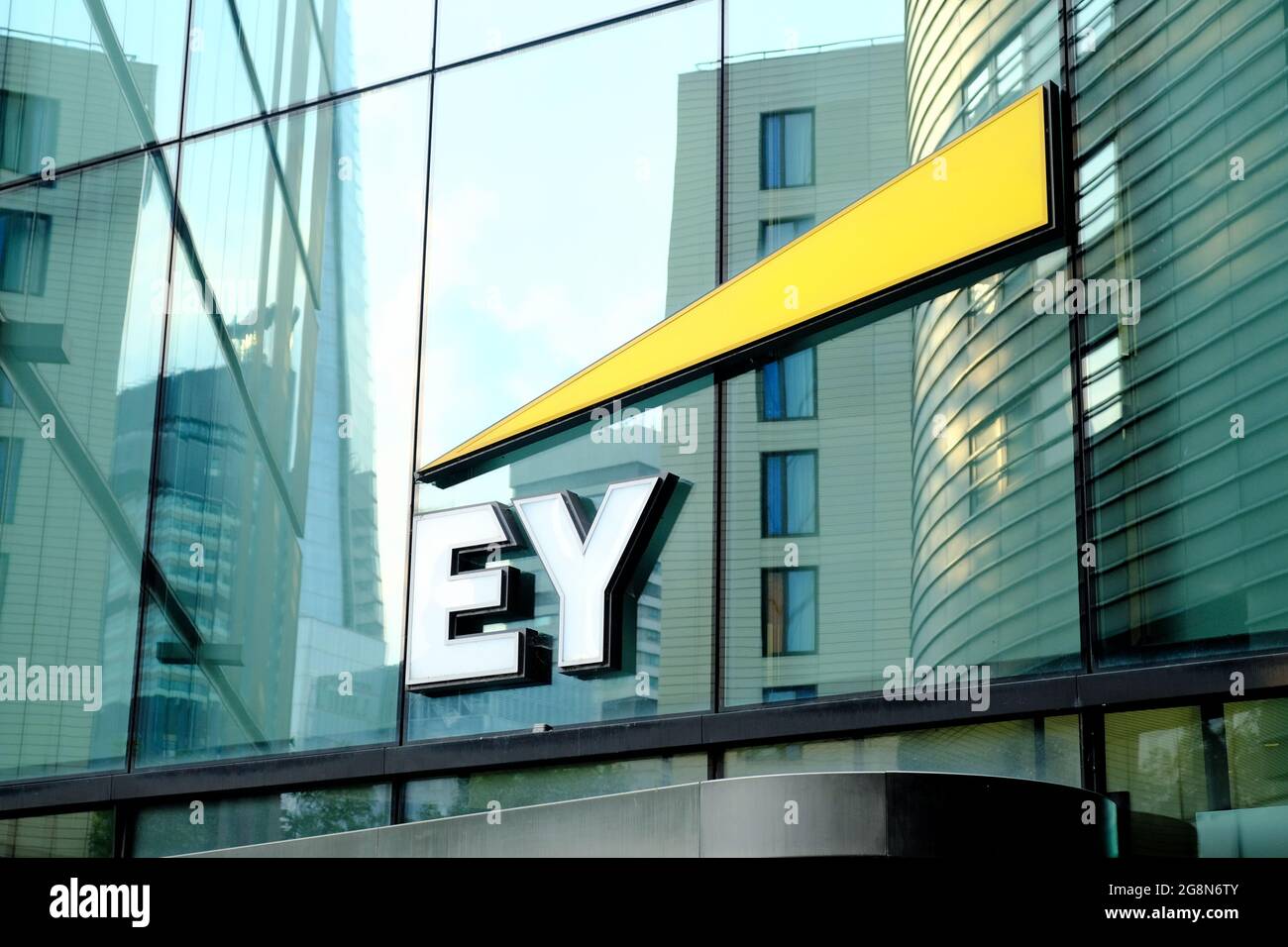 Professional services firm Ernst & Young logo on the front of their ...