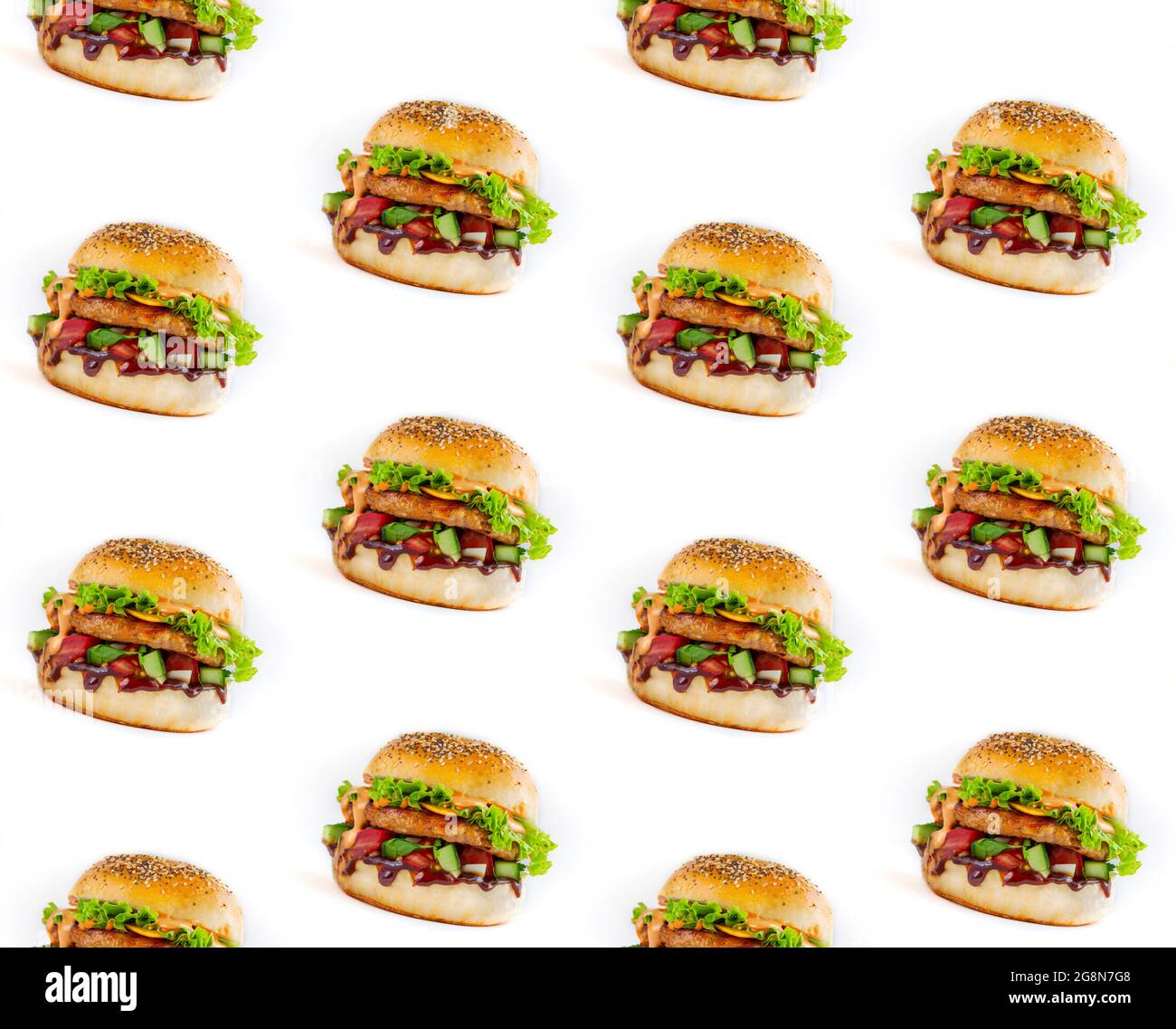 Seamless pattern of tasty burger on white background Stock Photo - Alamy