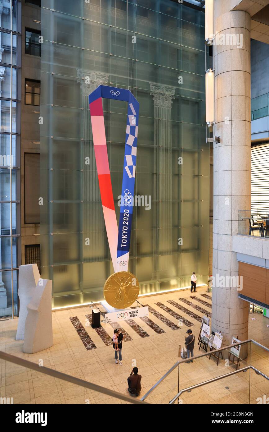 Large-scale reproduction of Tokyo 2020 Gold Medal on display at the ...