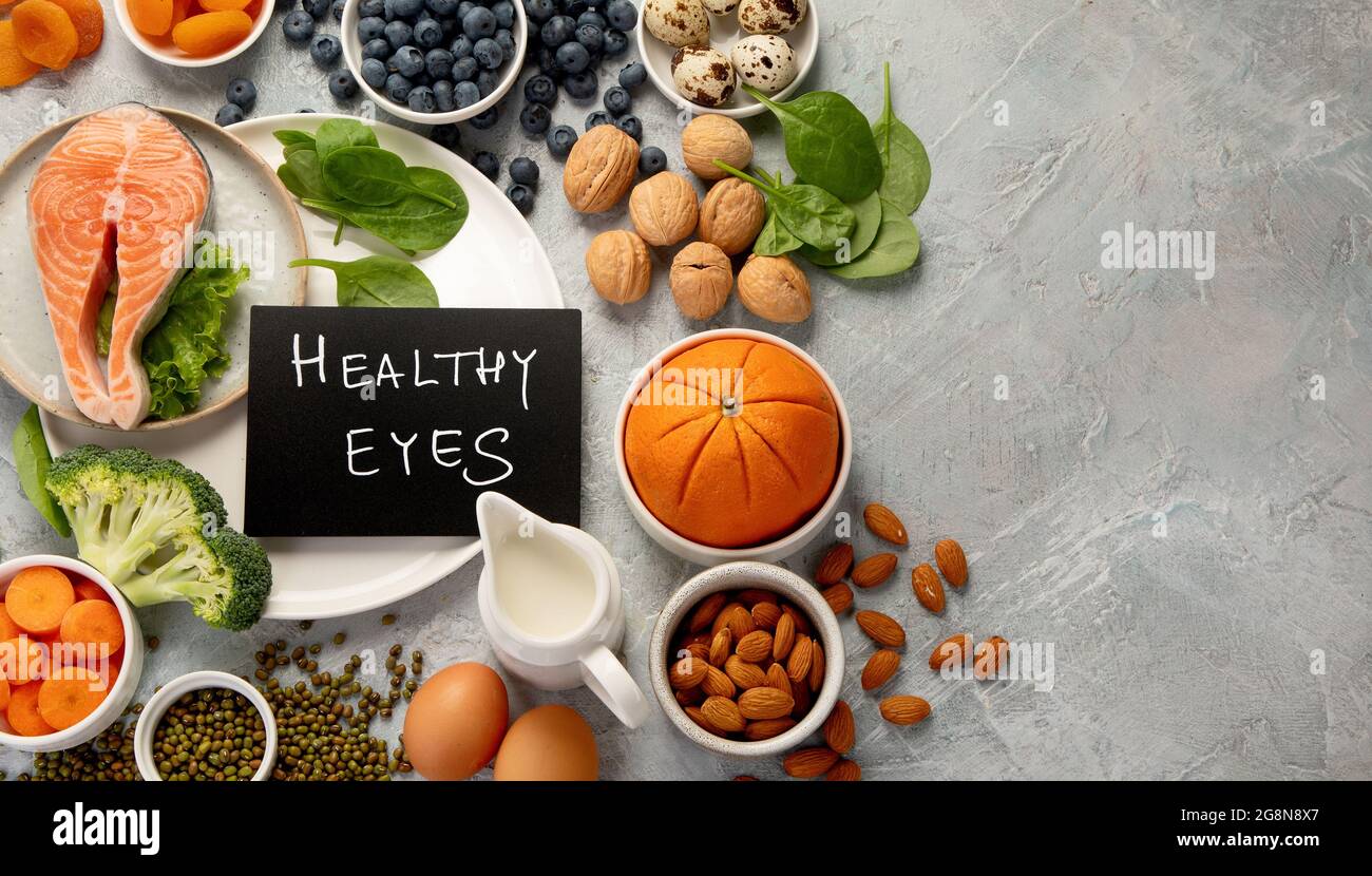 Food for eyes health. Foods that contain vitamins, nutrients, minerals ...