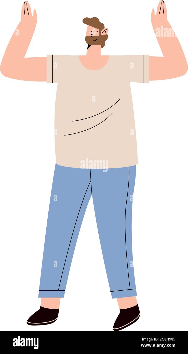 Man with hands up praising on white background Stock Vector Image & Art ...