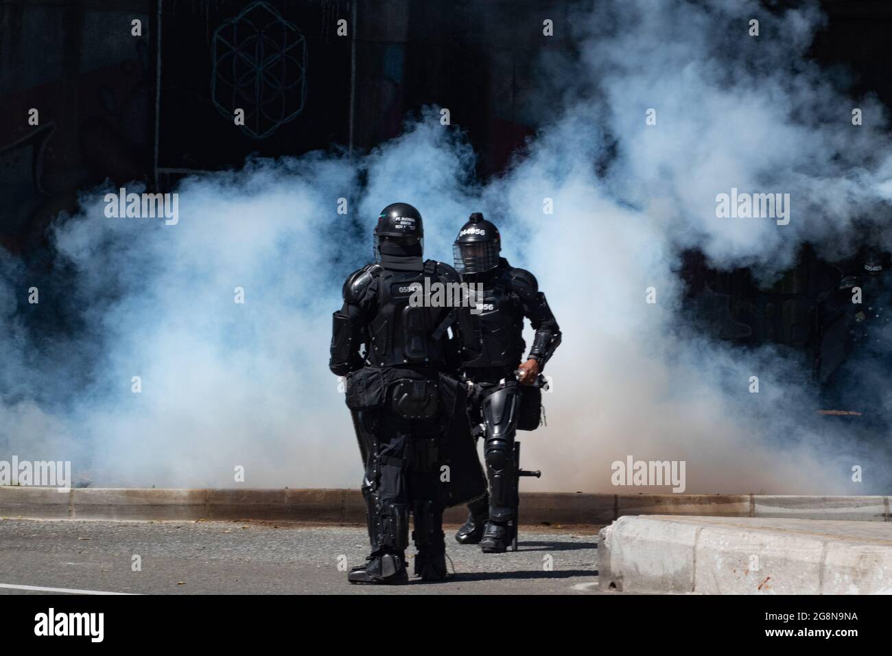 Colombia's riot police officers during a new day of anti-government ...
