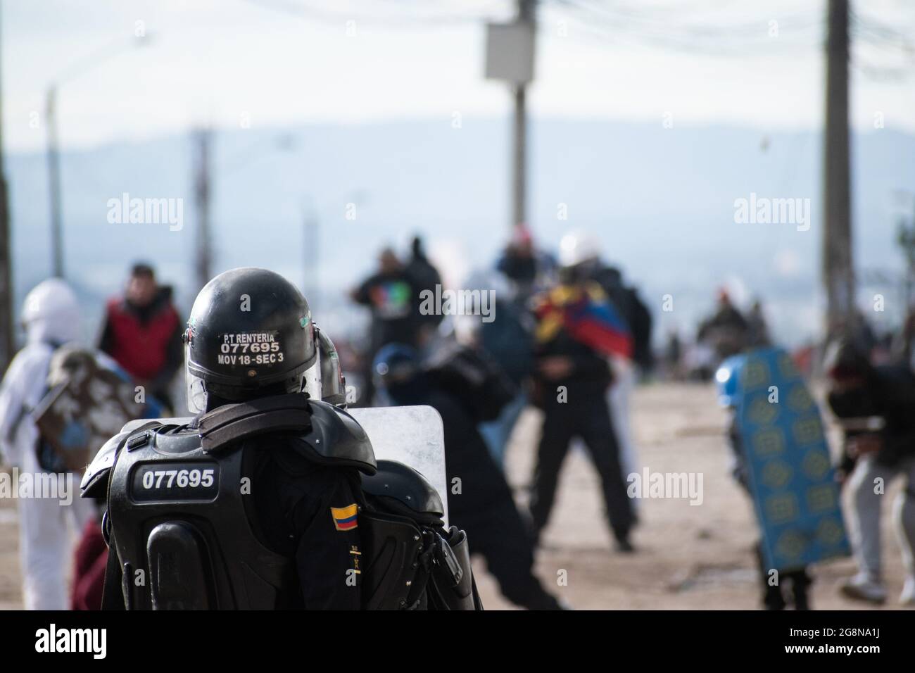 A Colombian riot police officer during a new day of anti-government ...
