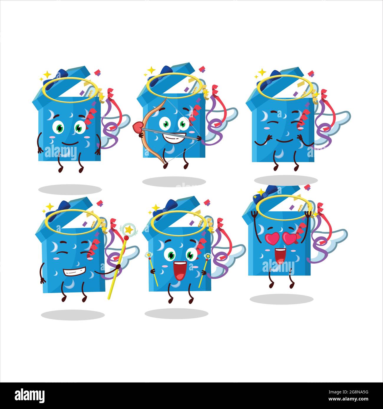 Open magic gift Box cartoon designs as a cute angel character. Vector ...