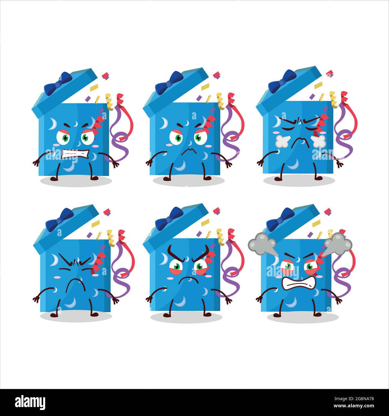 Open magic gift Box cartoon character with various angry expressions ...