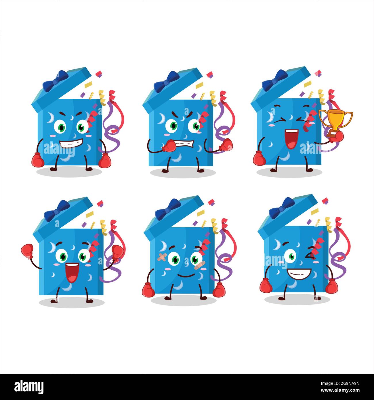 A sporty open magic gift Box boxing athlete cartoon mascot design ...