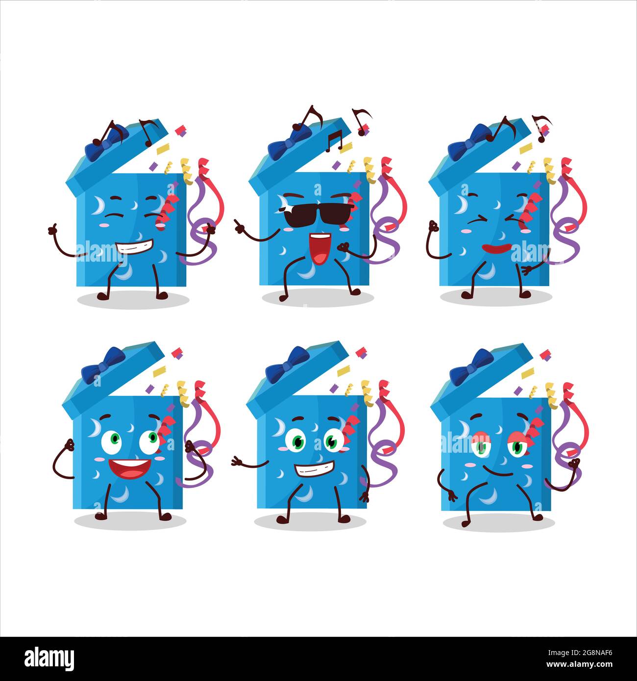 . VAn image of open magic gift Box dancer cartoon character enjoying ...