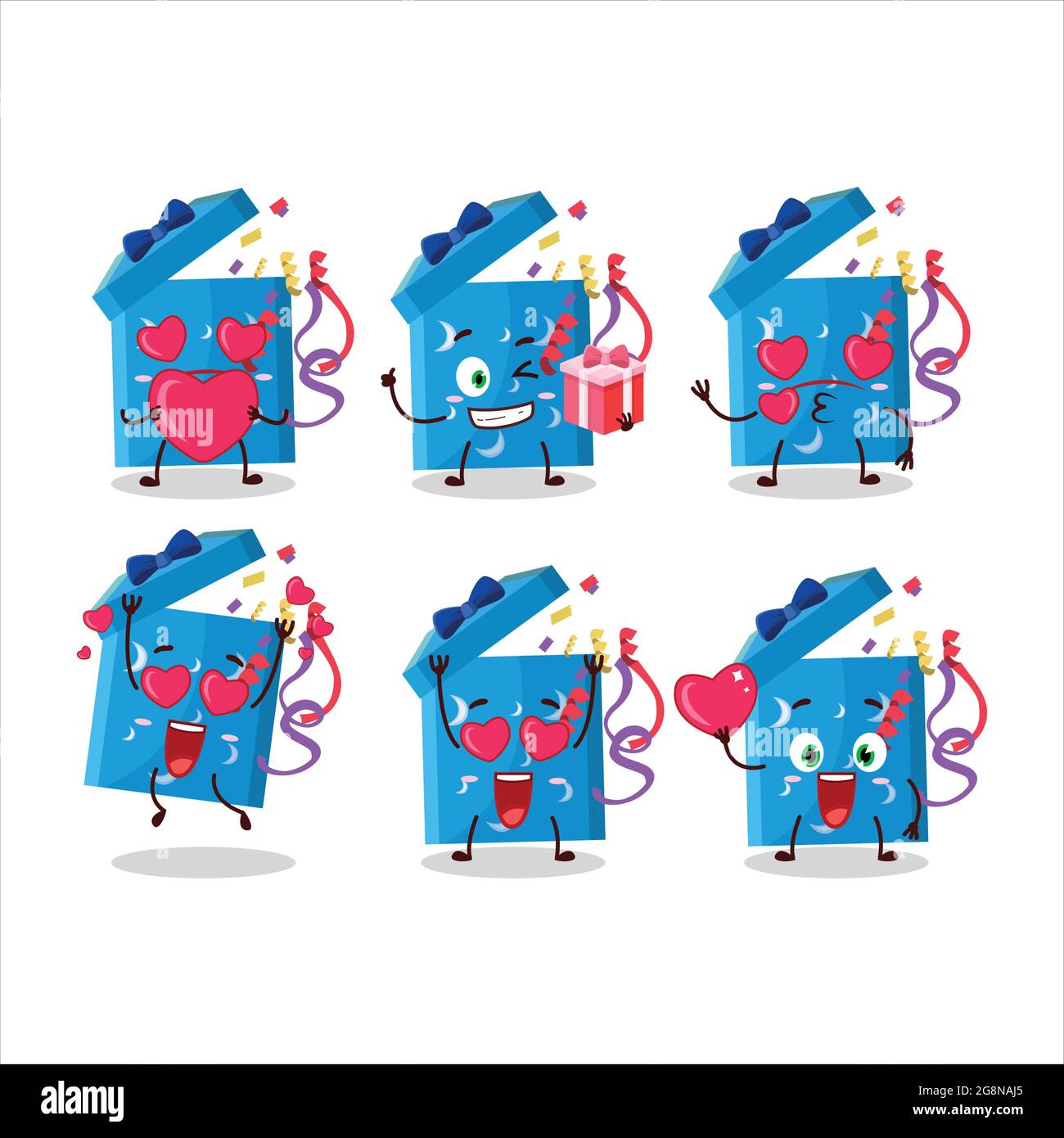 Open magic gift Box cartoon character with love cute emoticon. Vector ...