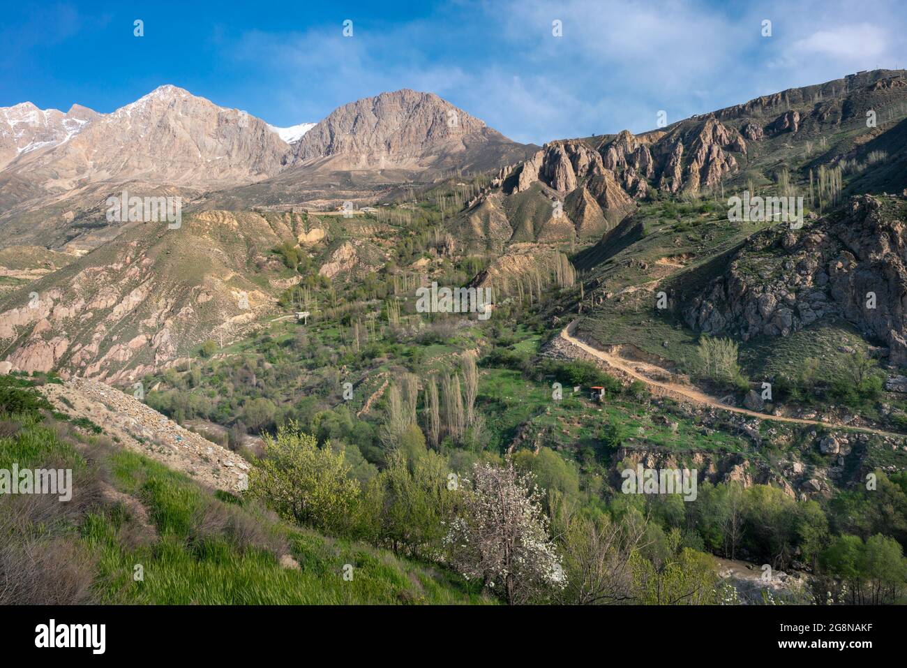 Peaks in the valley of Alborz mountain range close to Mt. Damavand ...