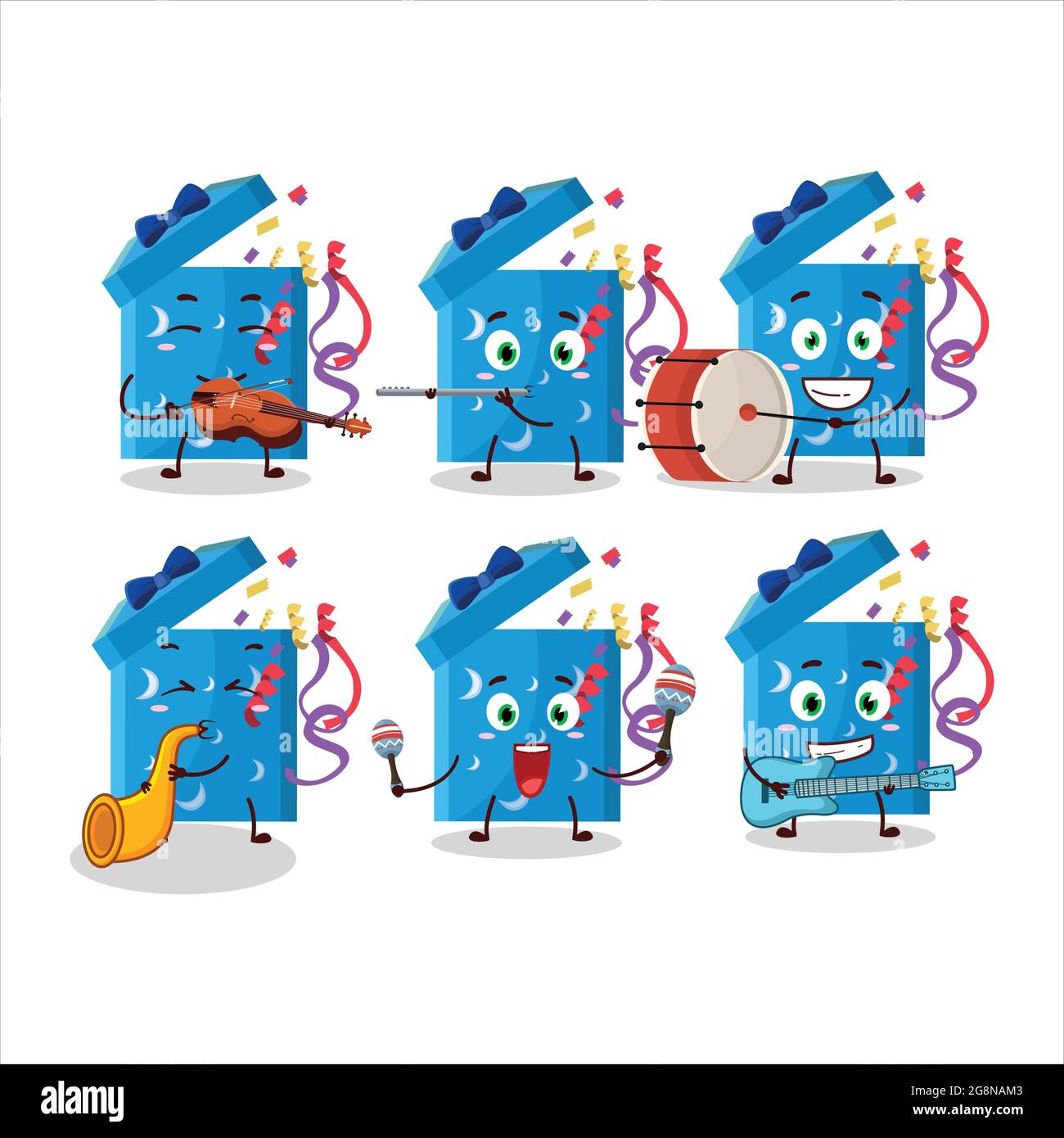 Cartoon character of open magic gift Box playing some musical ...