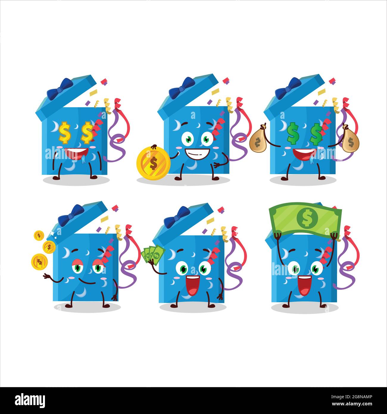 Open magic gift Box cartoon character with cute emoticon bring money ...