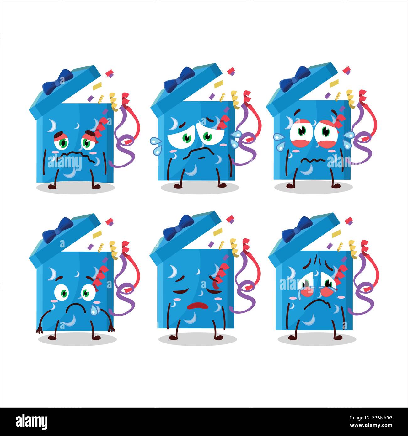 Open magic gift Box cartoon character with sad expression. Vector ...