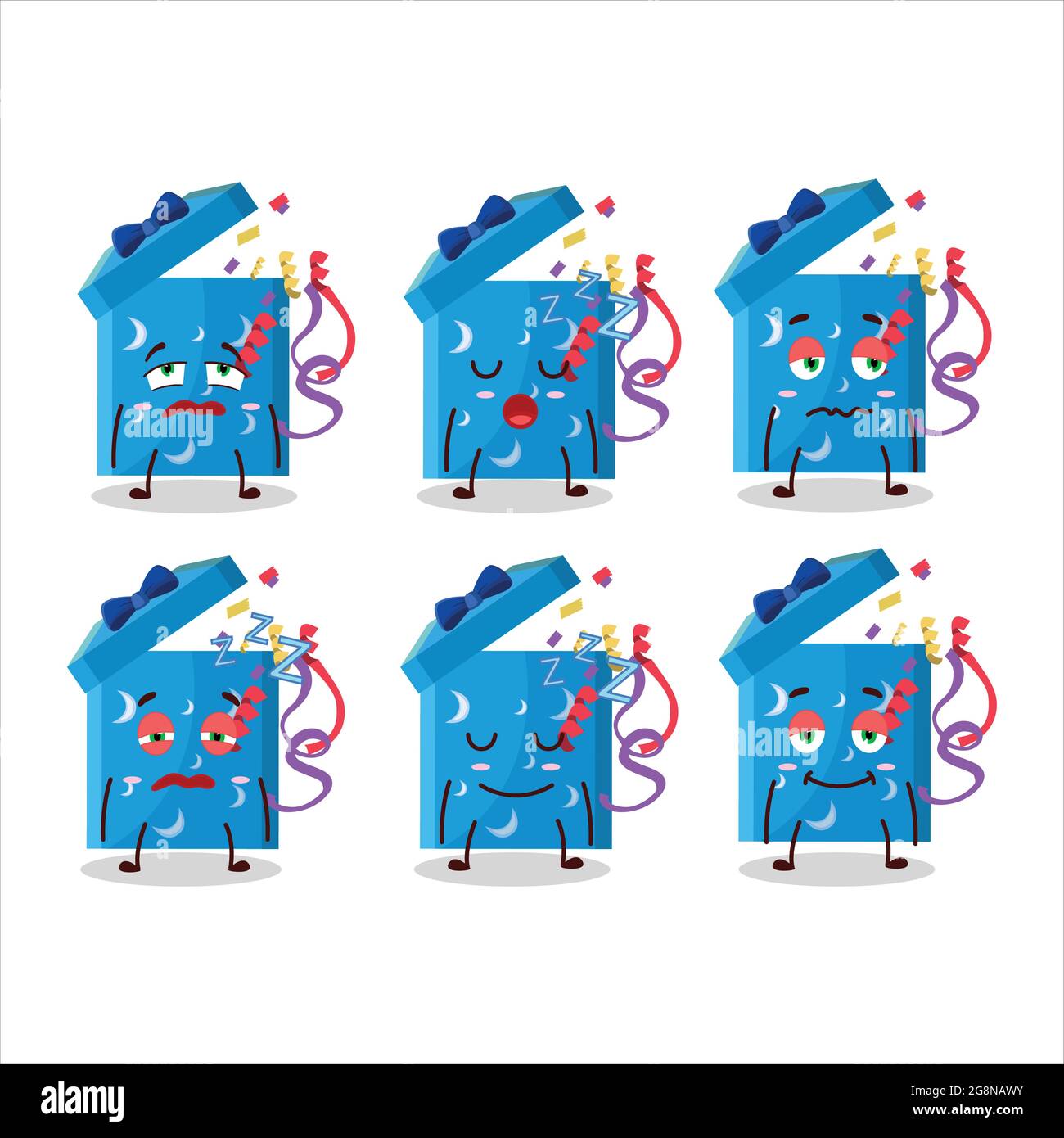 Cartoon character of open magic gift box with sleepy expression. Vector ...