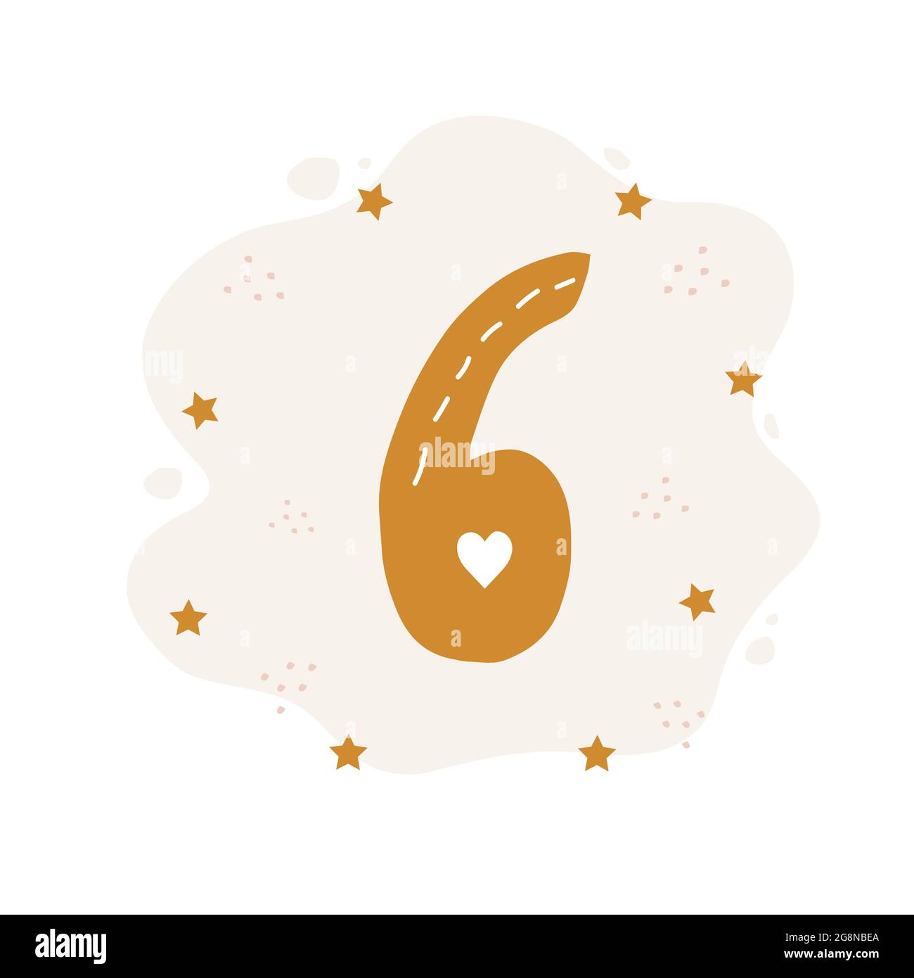 Number six in boho style. Cute doodle element for birthday card ...