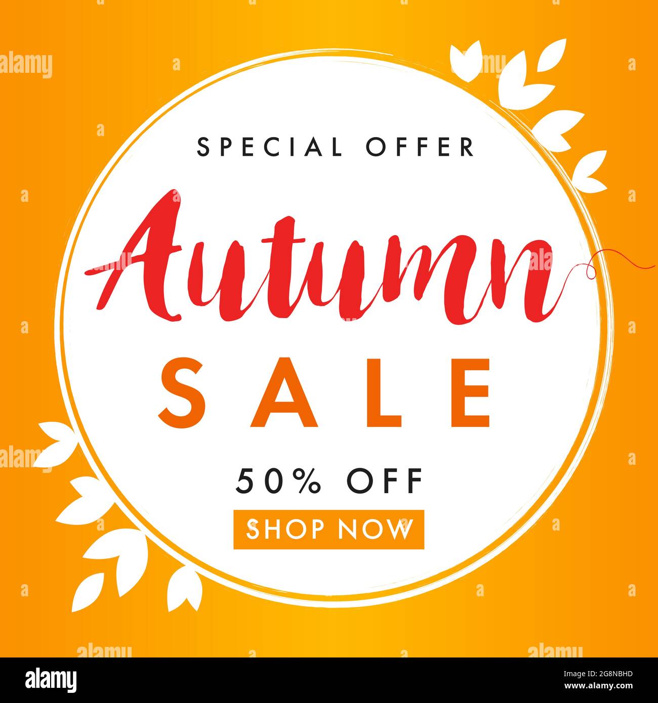 Autumn sale creative herbal leaf frame. Seasonal ad poster, red color ...