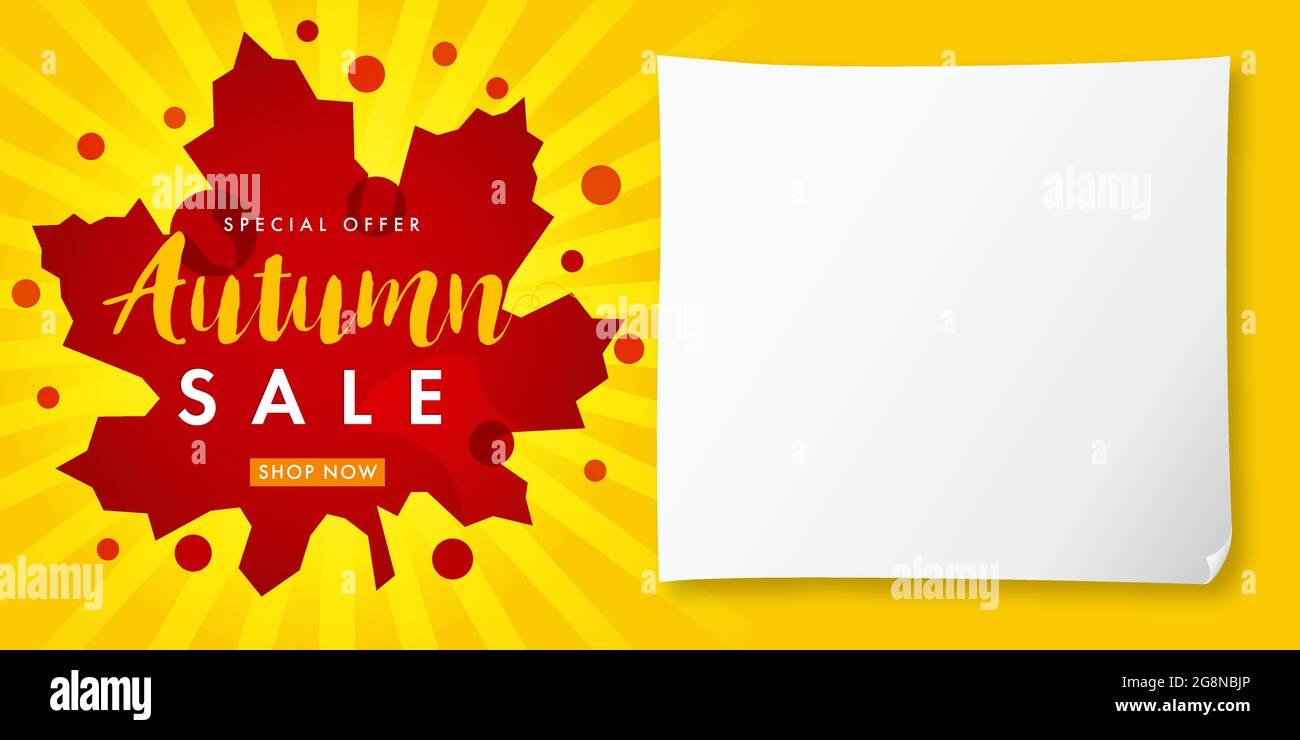 Autumn sale creative golden leaf frame. Seasonal ad poster, red color ...