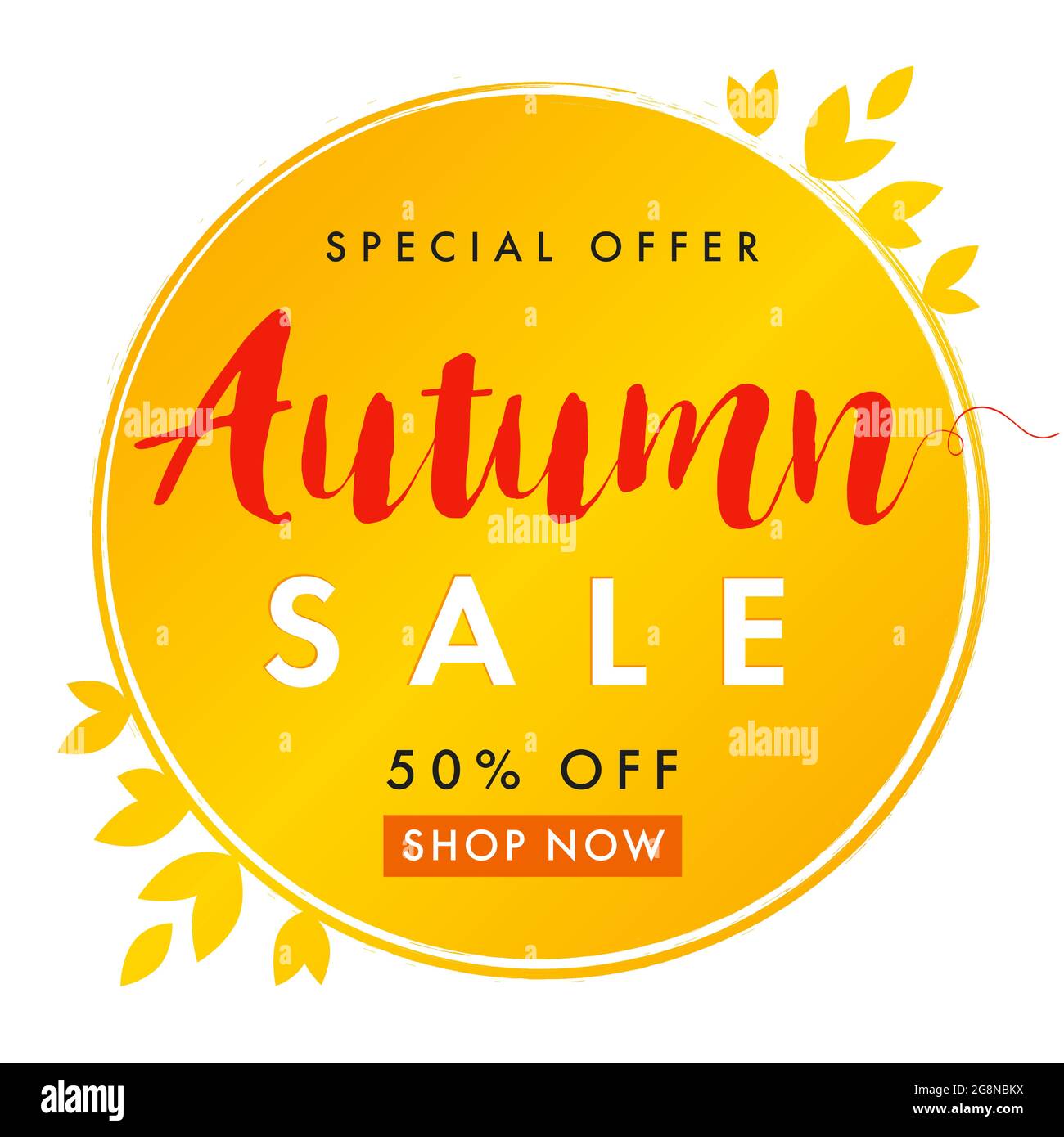 Autumn sale creative golden leaf frame. Seasonal ad poster, red color ...