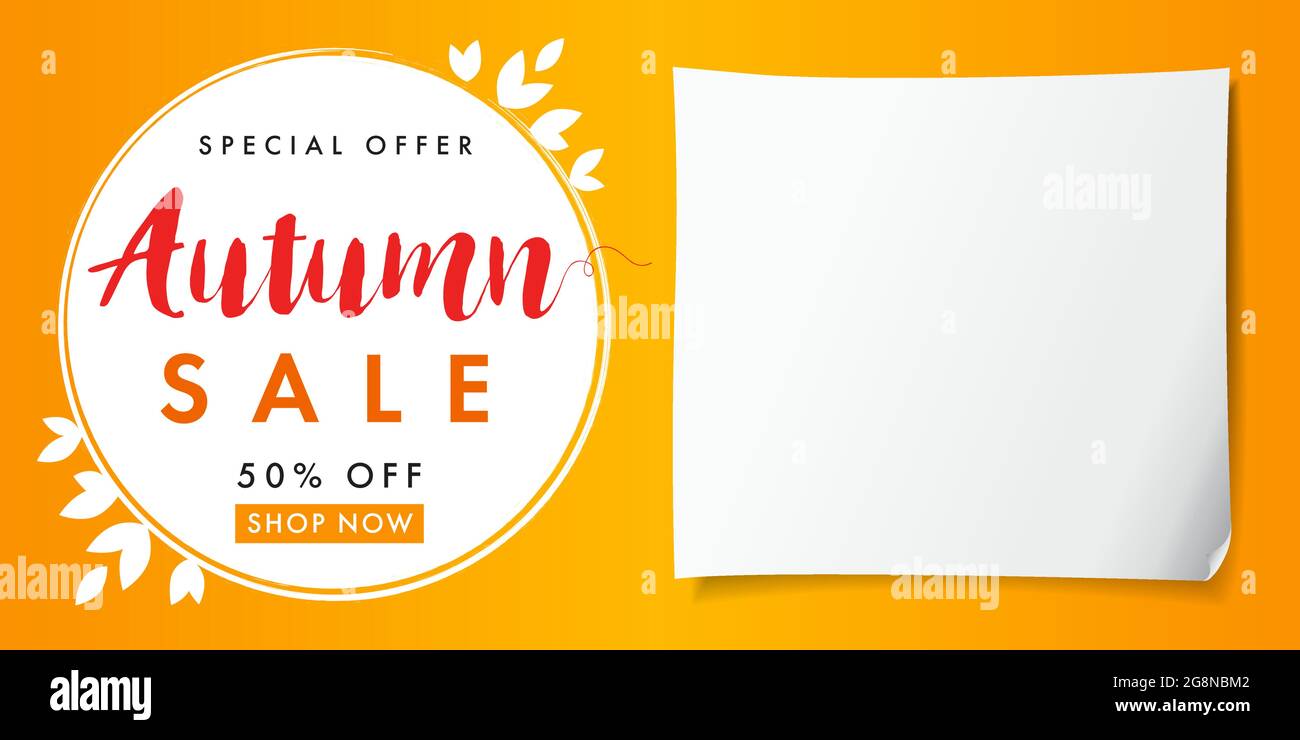 Autumn sale creative golden leaf frame. Seasonal ad poster, red color ...