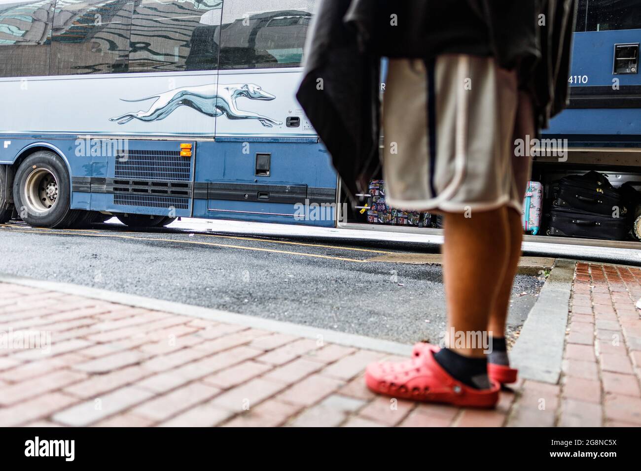 Harrisburg, United States. 14th July, 2021. Passenger at Greyhound bus ...