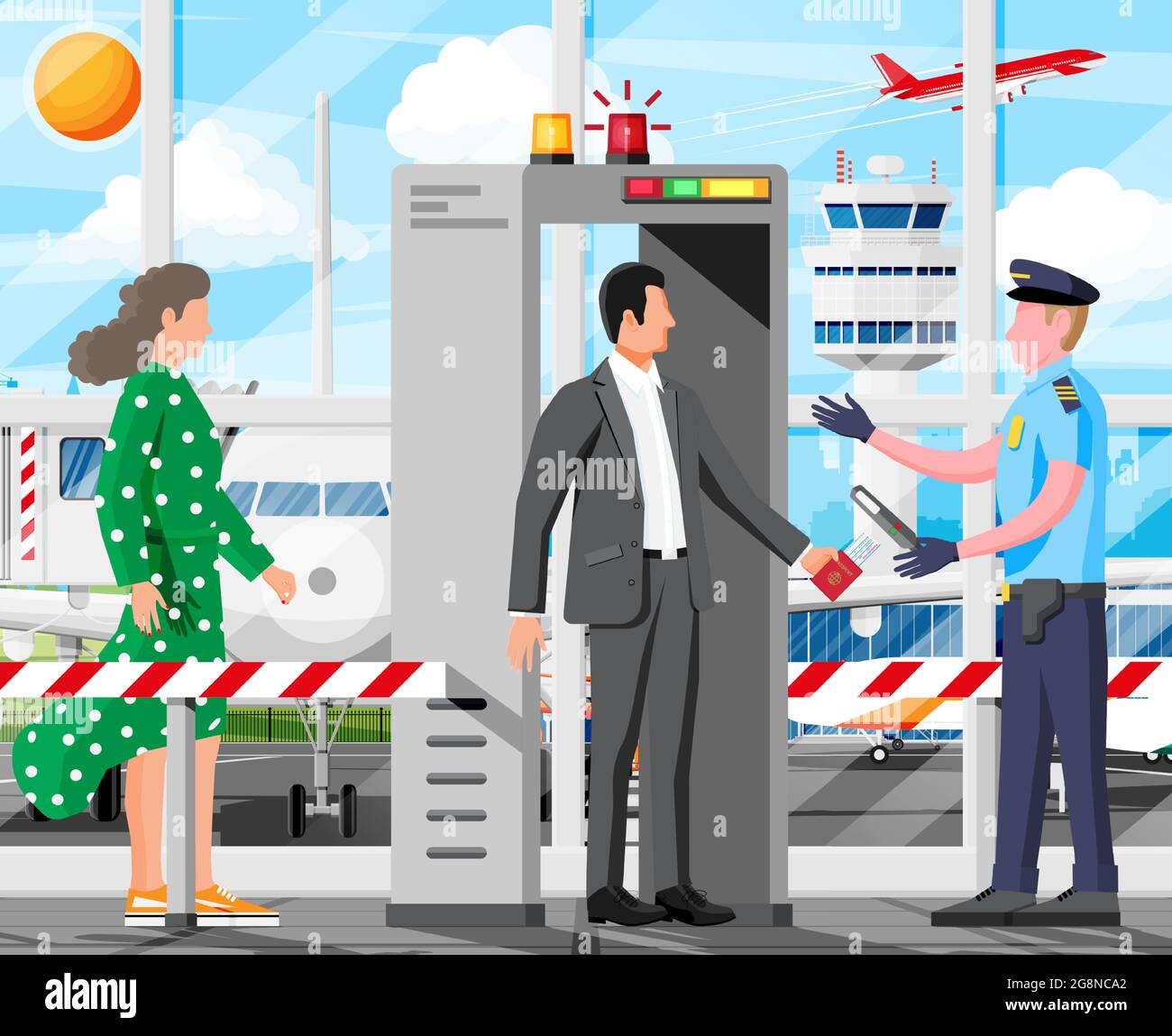 Scanner Gate, Man and Police Officer Stock Vector Image & Art - Alamy
