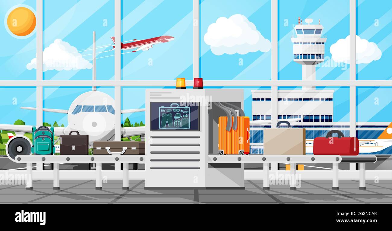 Airport Security Scanner. Conveyor With Luggage Stock Vector Image ...
