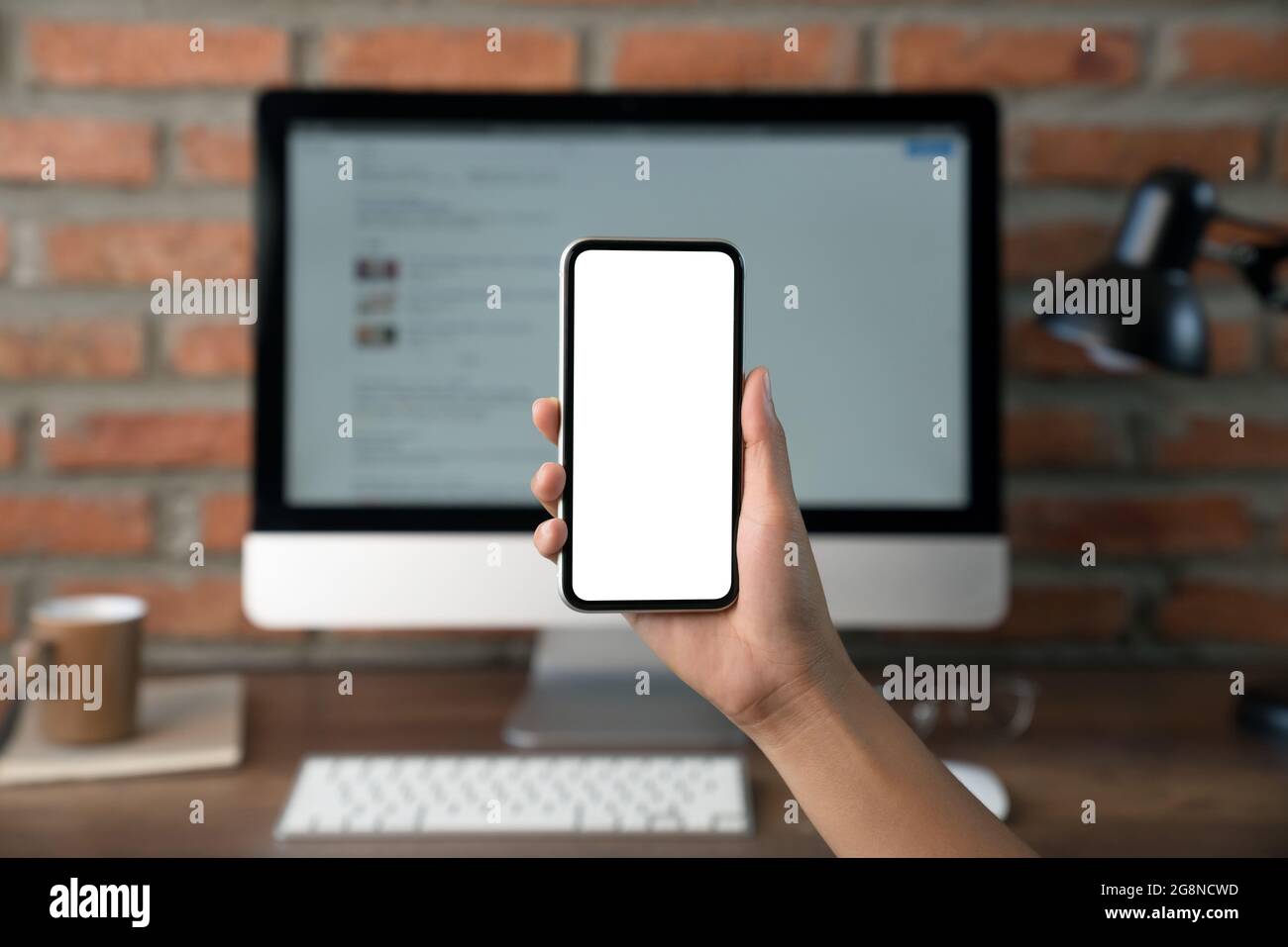 hand showing phone white screen space for app design Stock Photo - Alamy