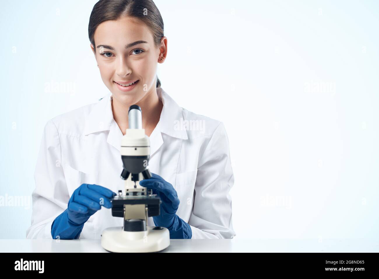 cheerful female doctor laboratory research science diagnostics Stock ...