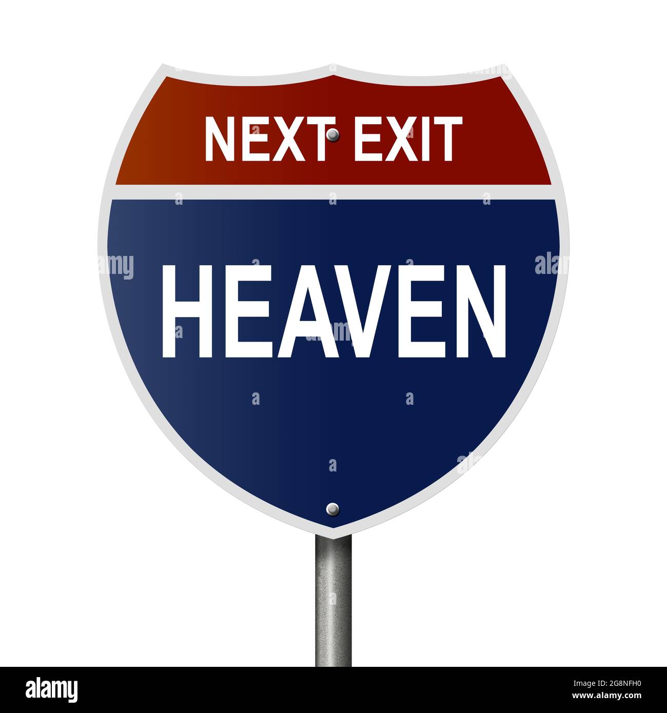 Rendered red, white and blue highway sign in the style of an interstate ...