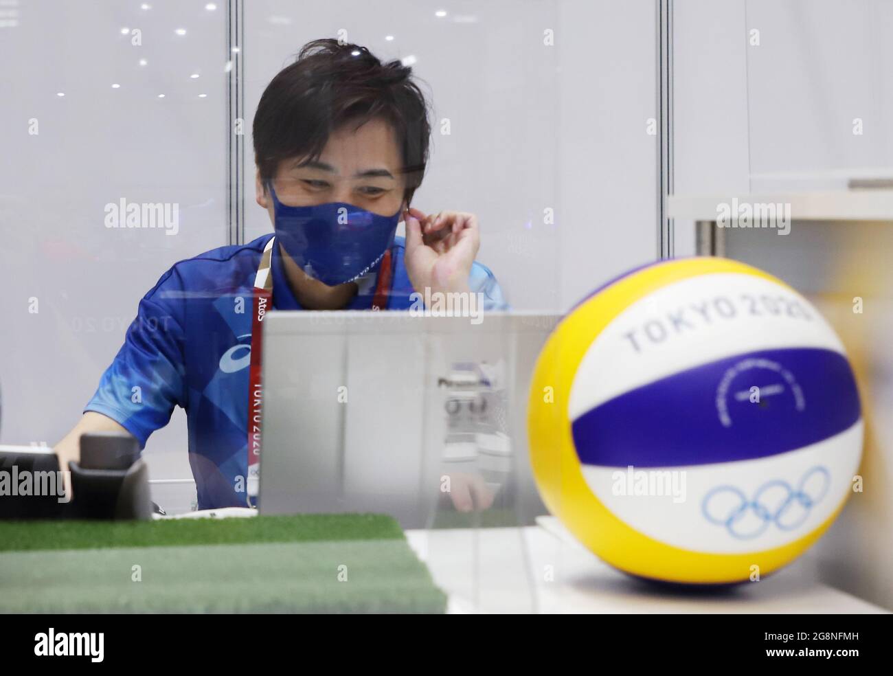 Tokyo, Japan. 22nd July, 2021. A staff member works at the Main Media ...