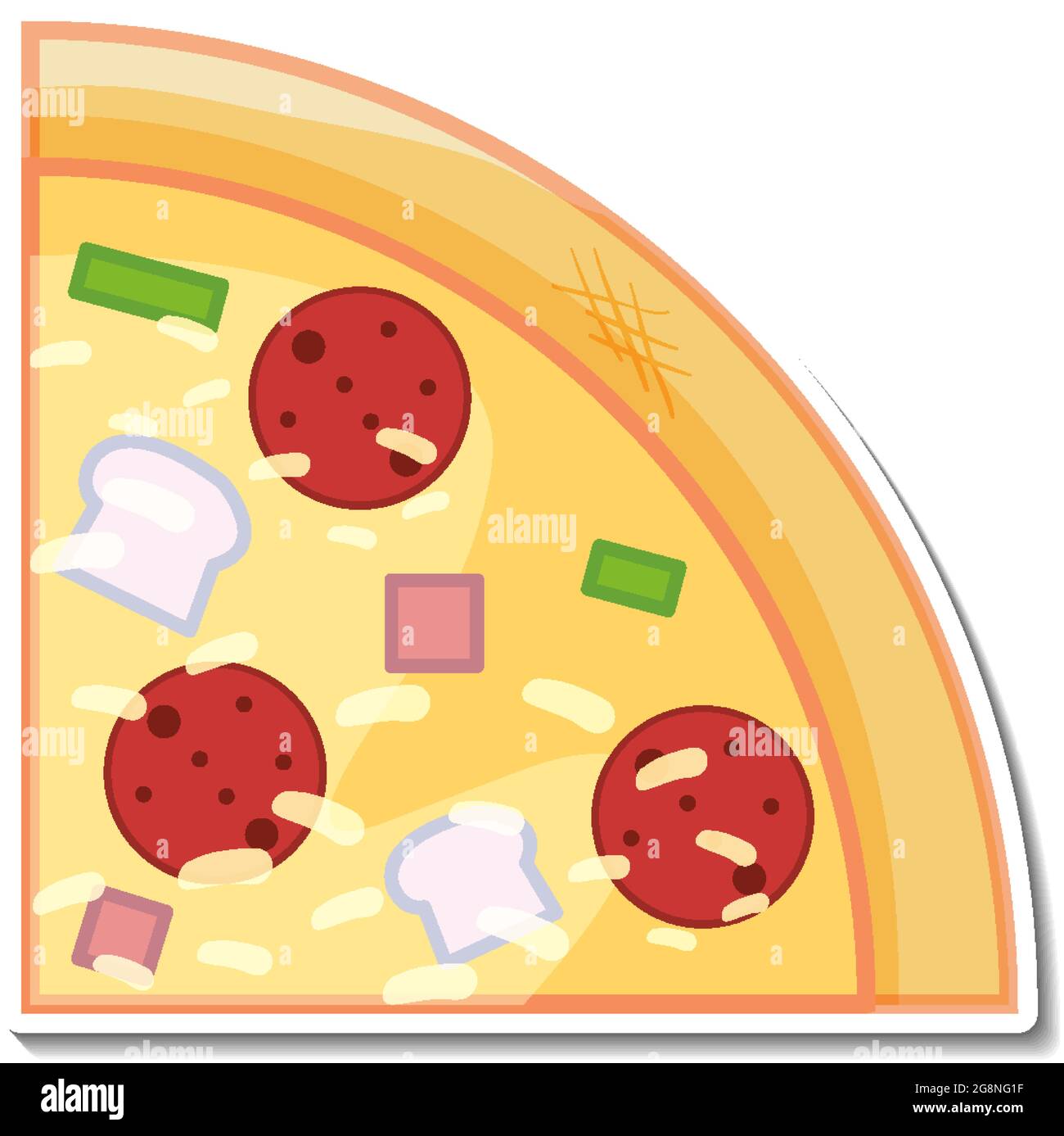 Top view of a piece of Italian pizza sticker on white background ...