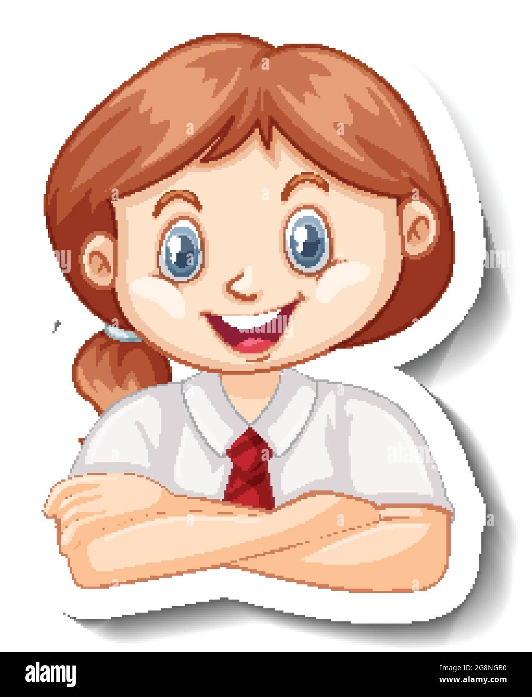 A sticker template with portrait of a student girl in school uniform ...