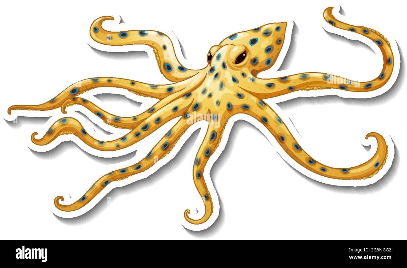 Blue-ringed octopus sticker on white background illustration Stock ...