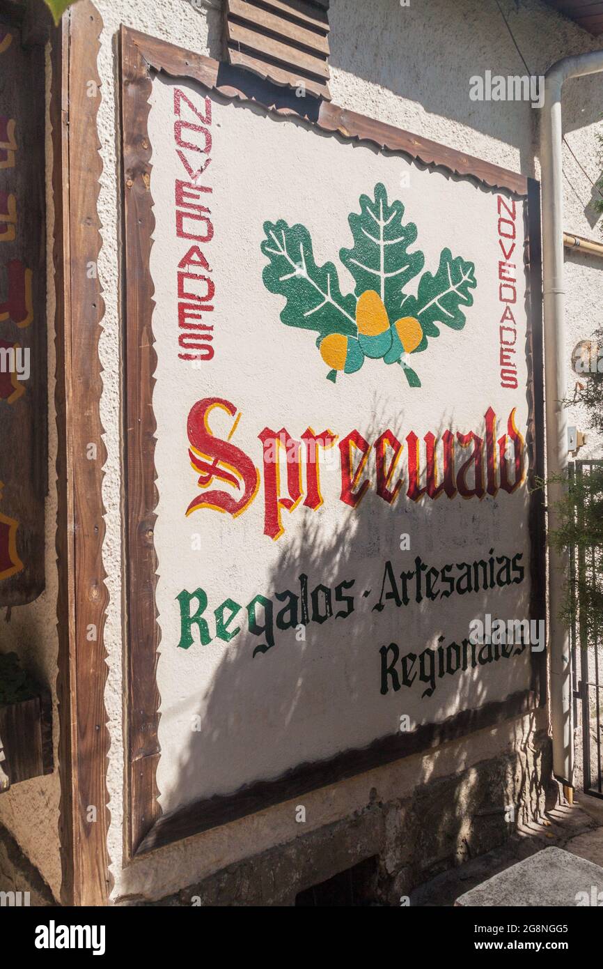 VILLA GENERAL BELGRANO, ARGENTINA - APR 3, 2015: Sign of a souvenir ...