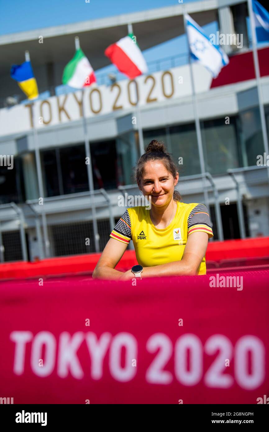 Belgian cyclist Valerie Demey poses for the photographer at a press ...