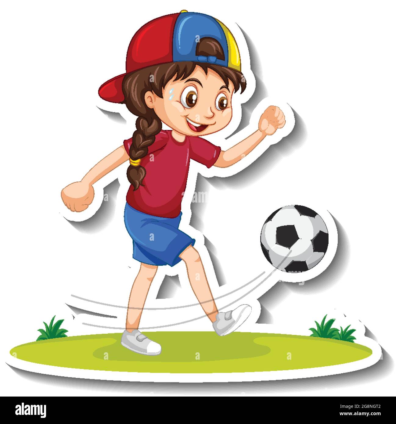 Cartoon character sticker with a girl playing football illustration ...