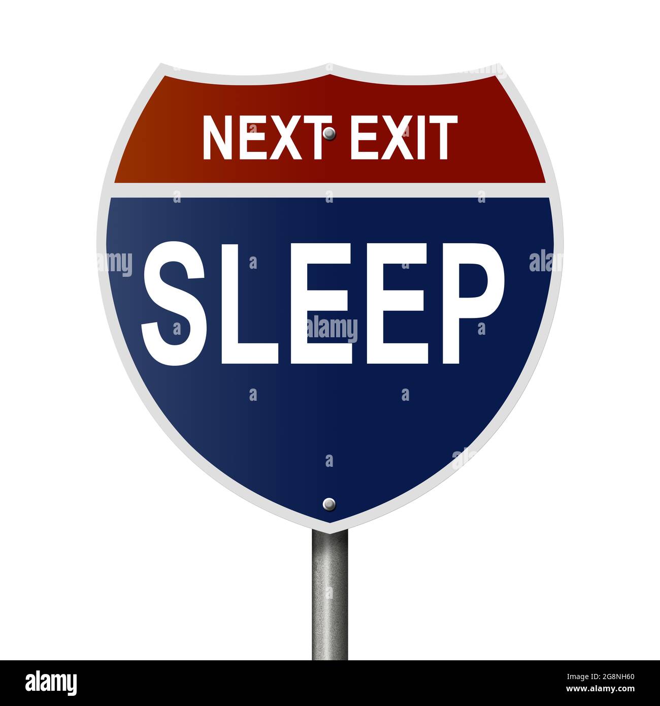 Rendered red, white and blue highway sign in the style of an interstate ...