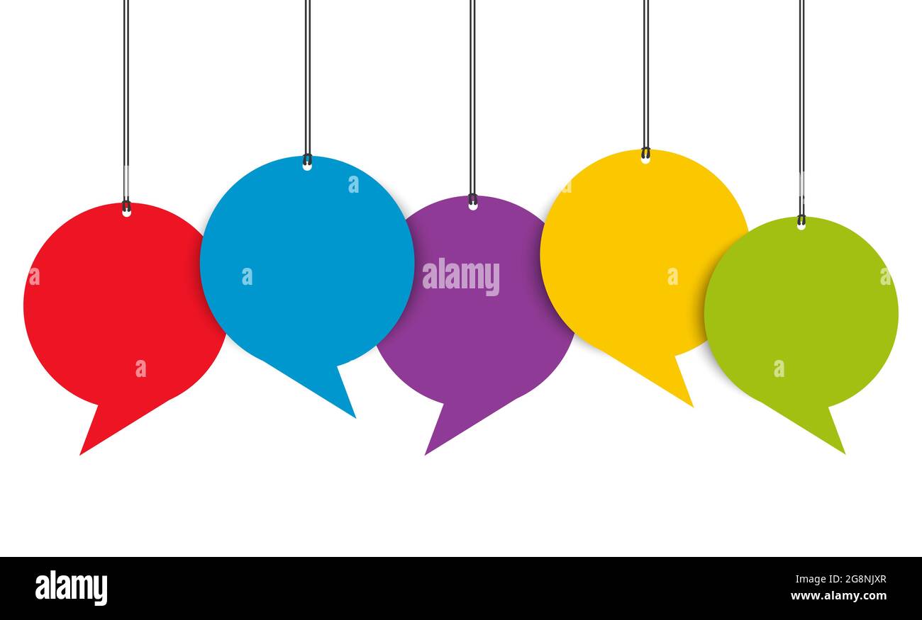 EPS 10 vector illustration of colored speech bubble hang tags isolated ...