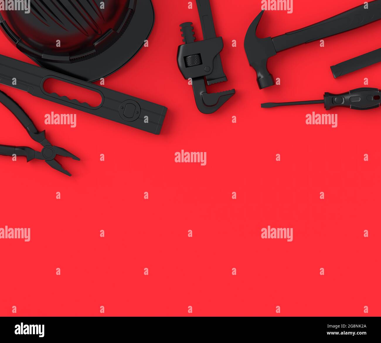 Top view of monochrome construction tools for repair and installation ...