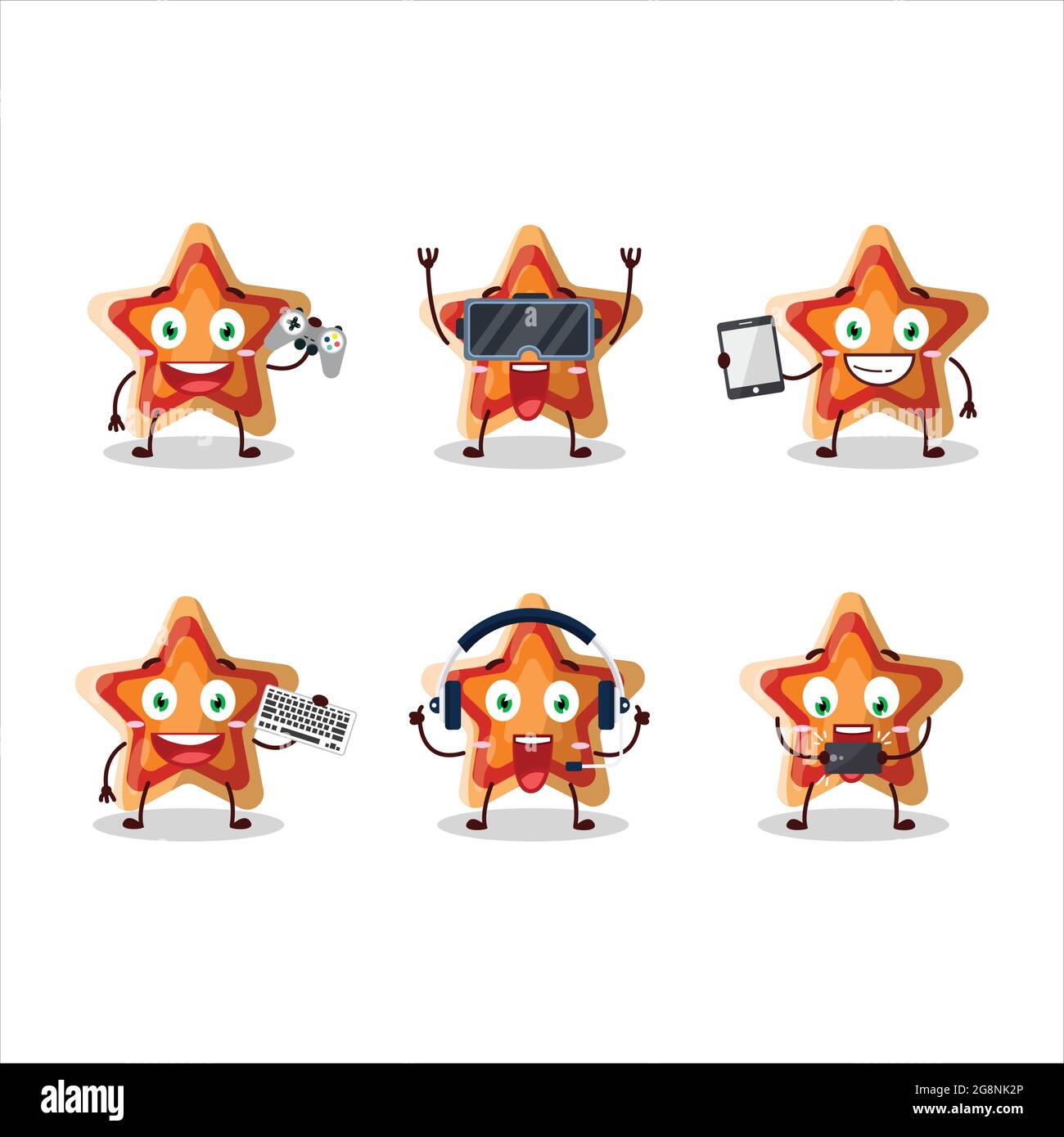 Star icon cartoon character are playing games with various cute ...