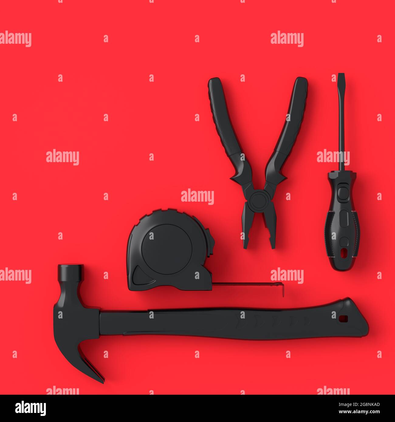 Top view of monochrome construction tools for repair and installation ...