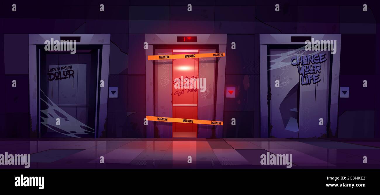 Broken elevators, abandoned lift with damaged door Stock Vector Image ...
