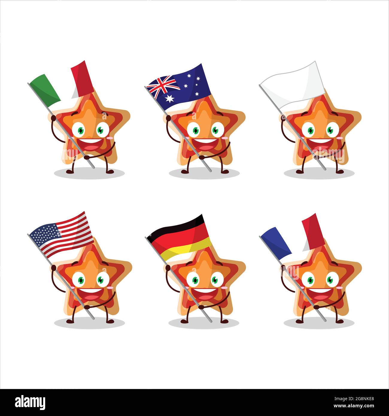 Star Icon Cartoon Character Bring The Flags Of Various Countries