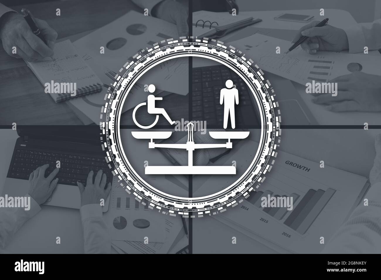 Social equality concept illustrated by pictures on background Stock ...