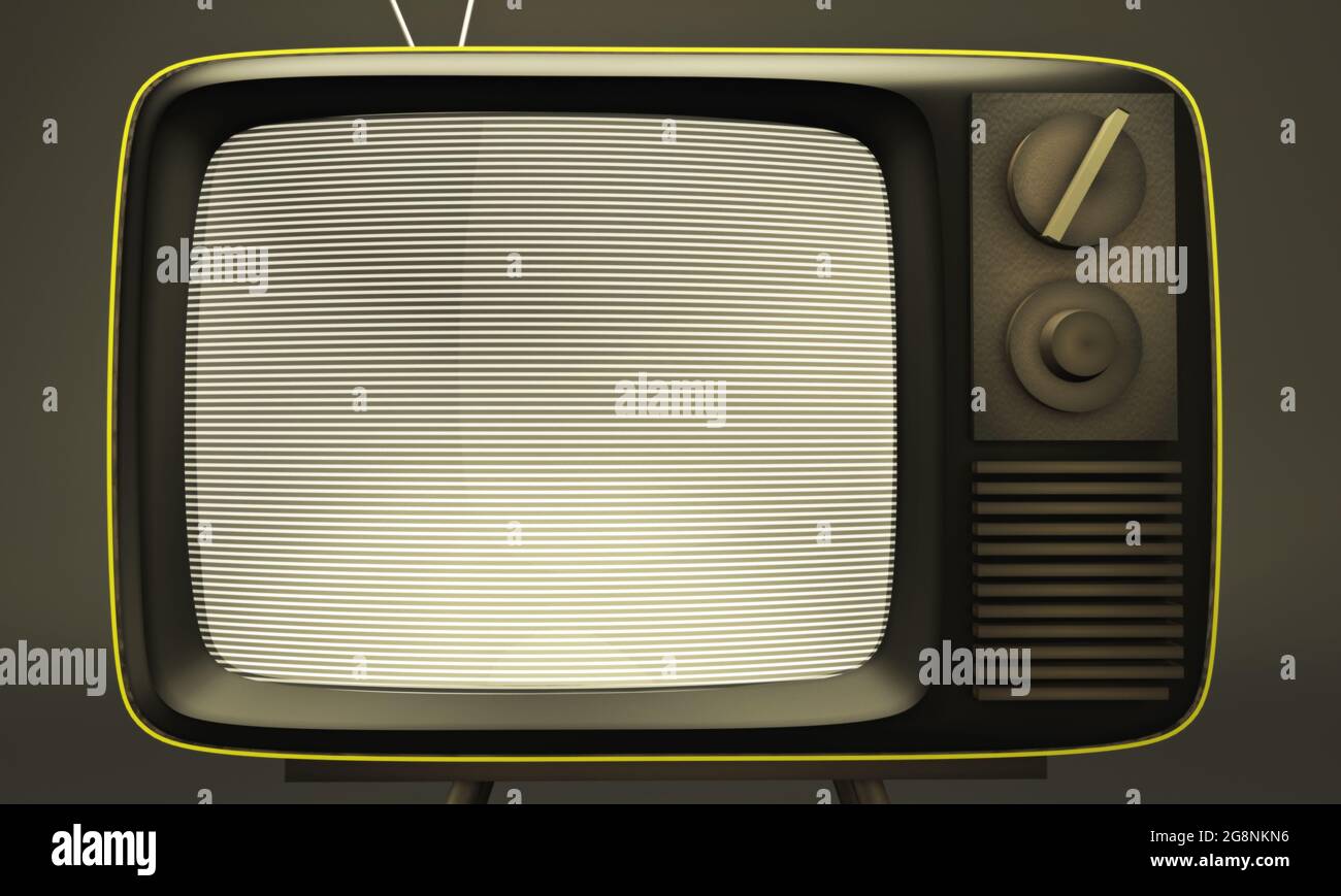 Television set close up 3D rendering, front view. A vintage tube TV ...