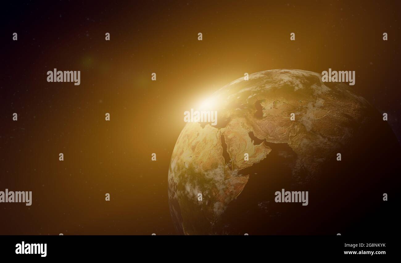 3d render. Earth planet view from space at night showing for scientific ...