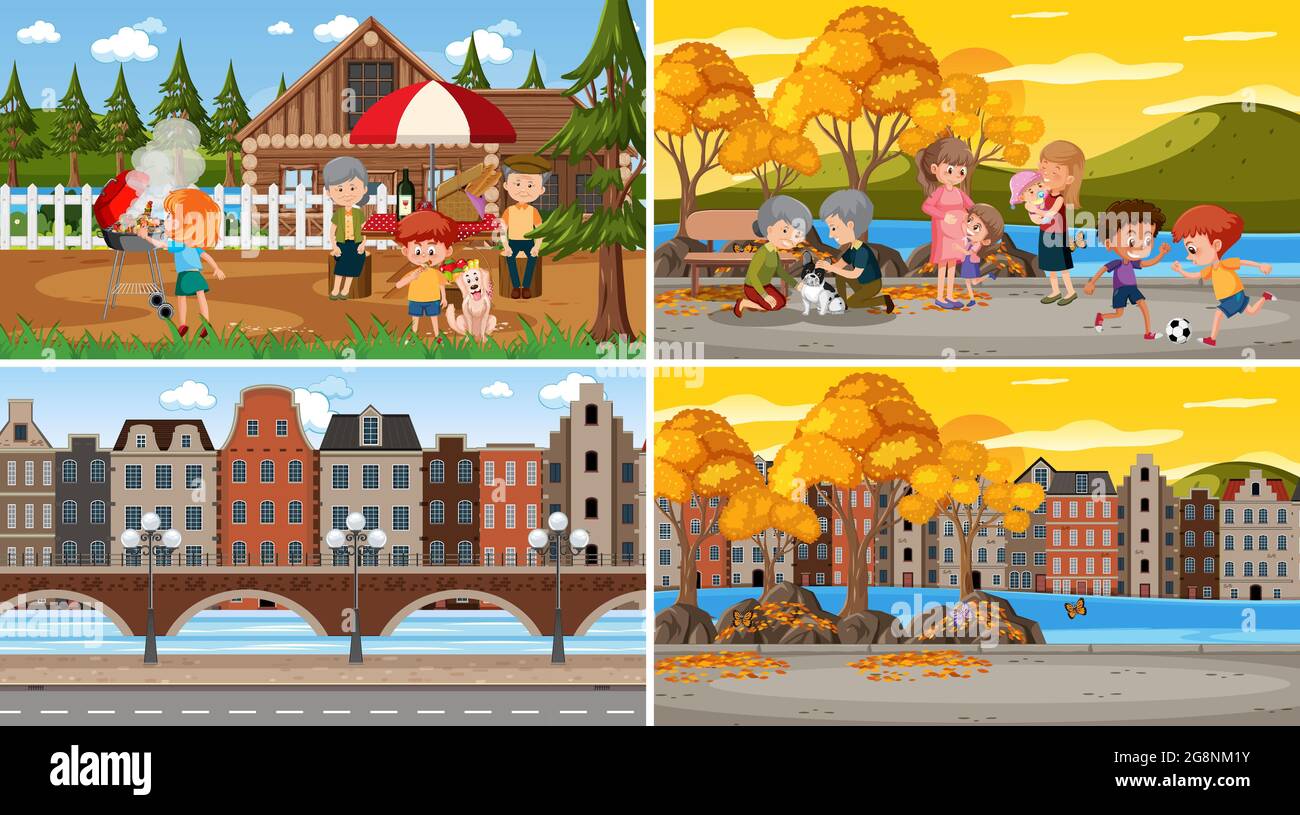 Different background scenes of nature in set illustration Stock Vector ...