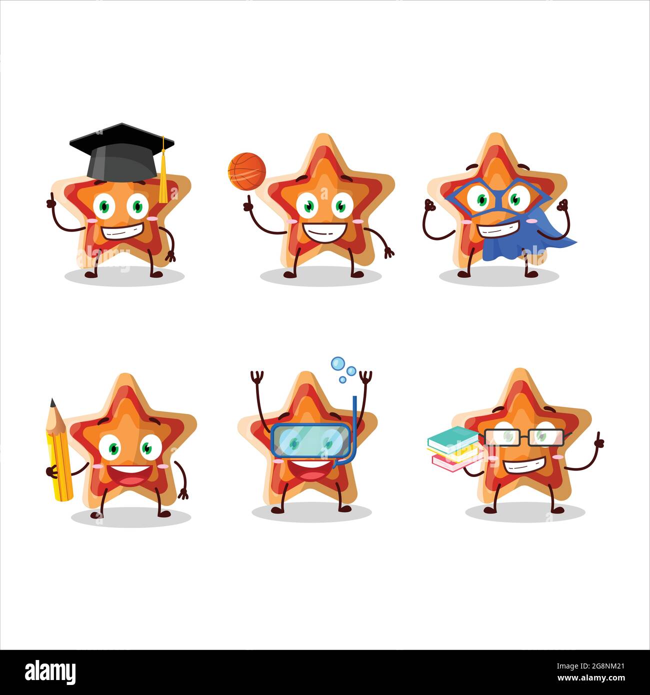 School student of star icon cartoon character with various expressions ...